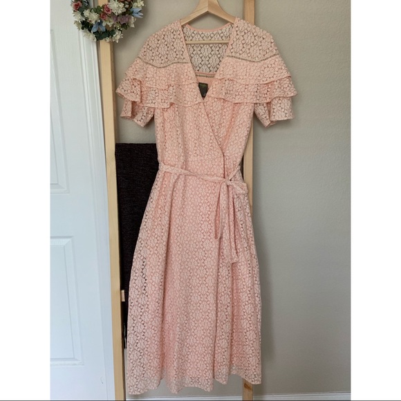 Taylor | Dresses | Taylor Brand Peachylight Pink Lace Wrap Dress | Poshmark